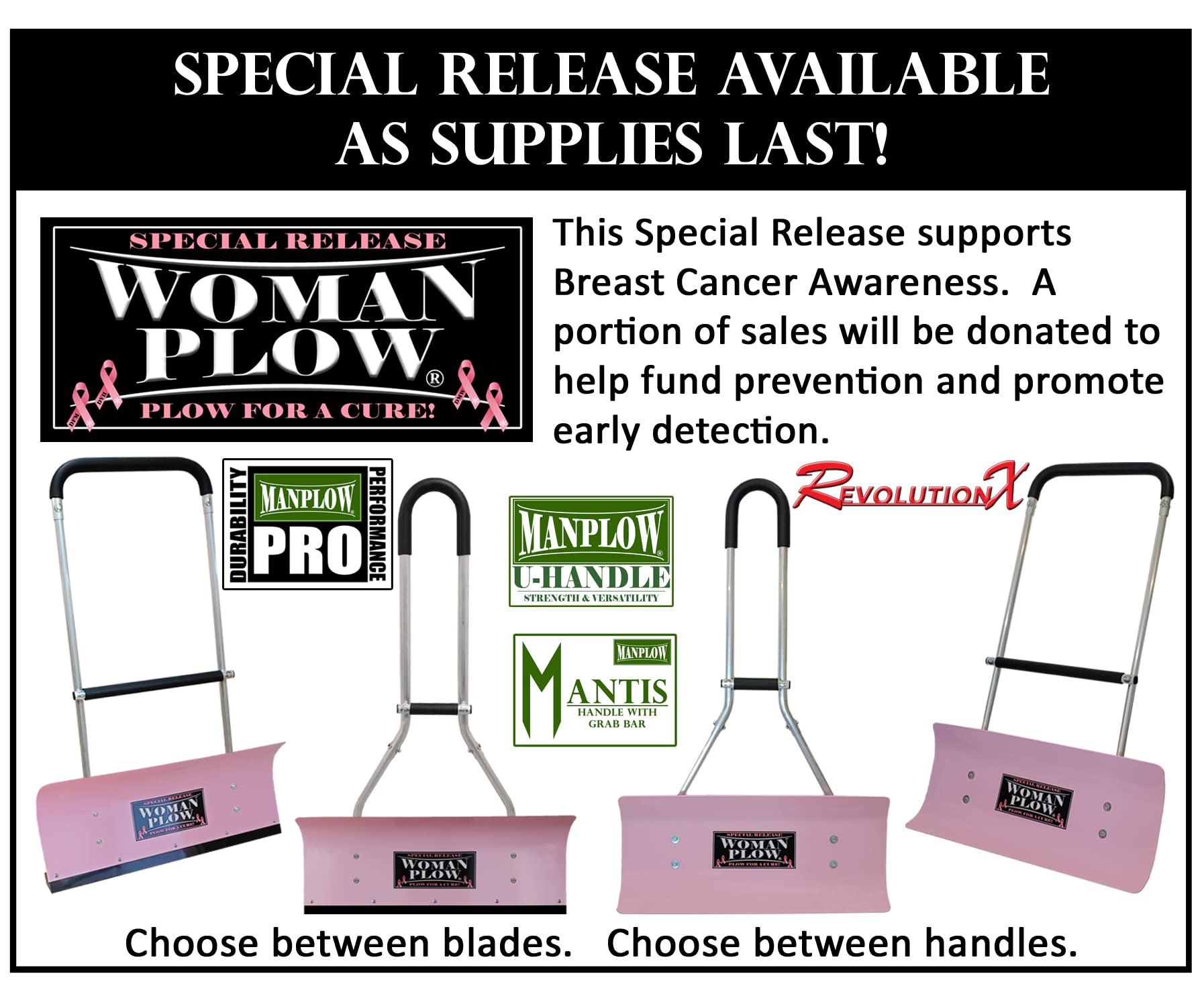 MANPLOW Breast Cancer Awareness RevX32 with MANPLOW U Handle with Grab Bar