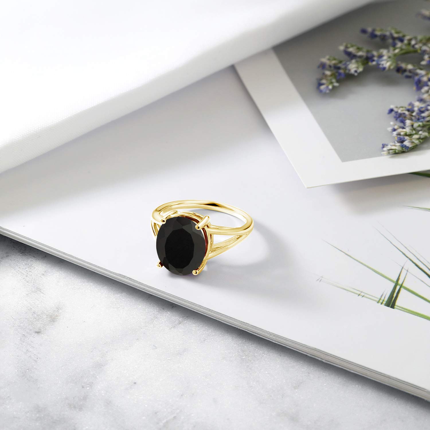 Gem Stone King 18K Yellow Gold Plated Silver Black Onyx Ring For Women (4.00 Cttw, Gemstone December Birthstone, Oval 12X10MM, Available In Size 5,6,7,8,9)
