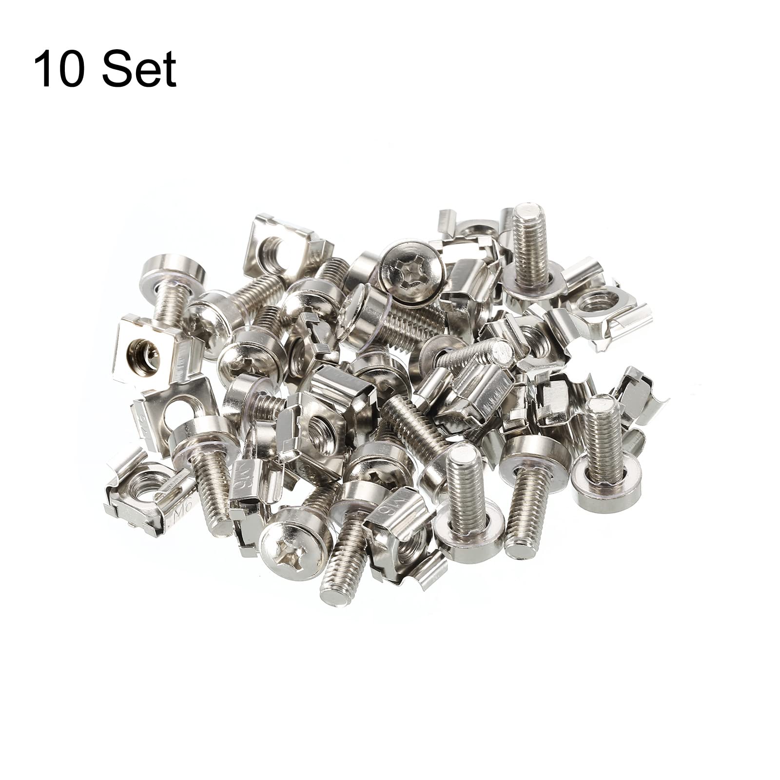 PATIKIL Rack Mount Cage Nuts M6x15mm Mounting Screws Iron Nickel Plated for Server Rack Cabinets with Washers, Silver Tone 40 Sets