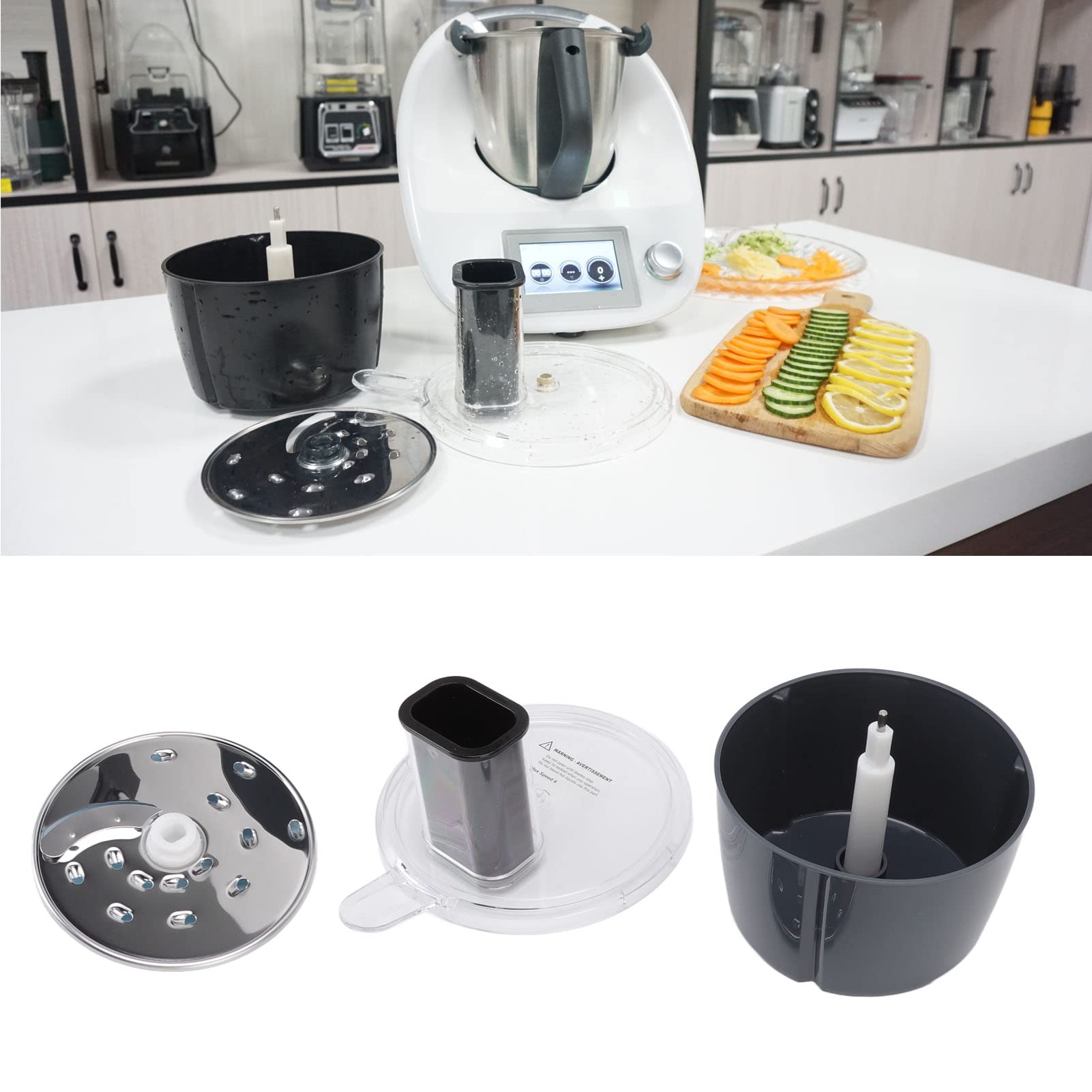 Food Processor Machine Accessories Fit For Vorwerk Thermomix TM5 TM6,Multifunctional Stainless Steel Graters Cutter Slicers with Container Food Processor Helper for Kitchen