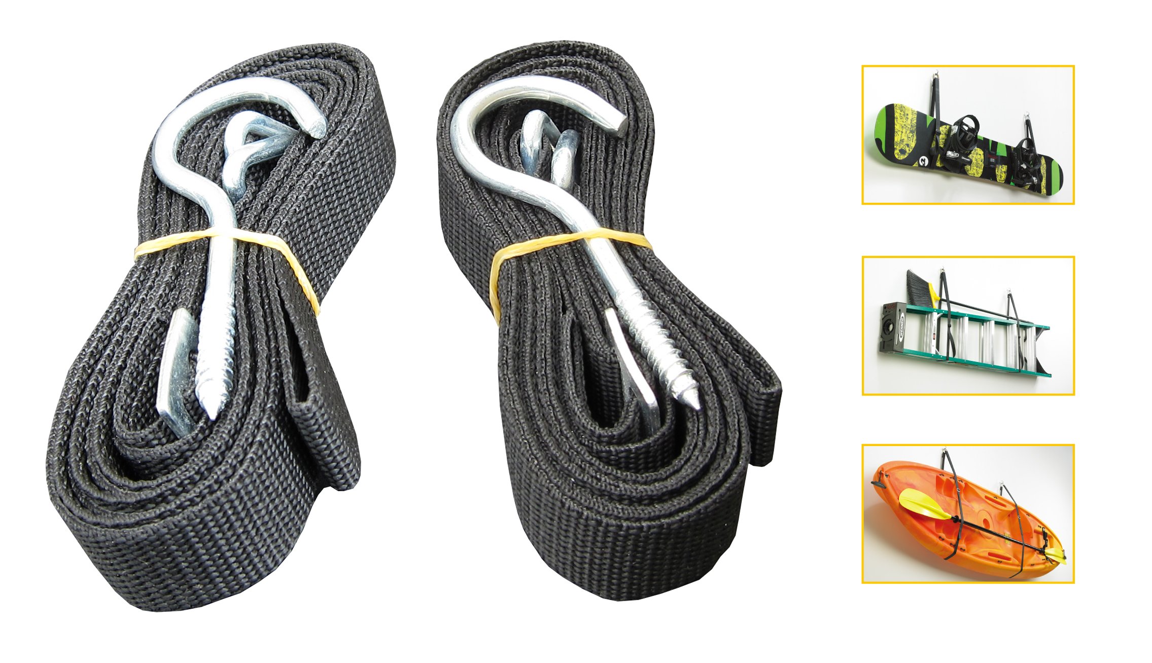FITOOL Kayak Storage System, Canoes Wall Rack Holders, Adjustable Storage Straps Garage Hangers, 100LBS(45KGS) Weight Capacity, Skiing Board, Ladder, Canoes, Kayak Wall Mount Storage System
