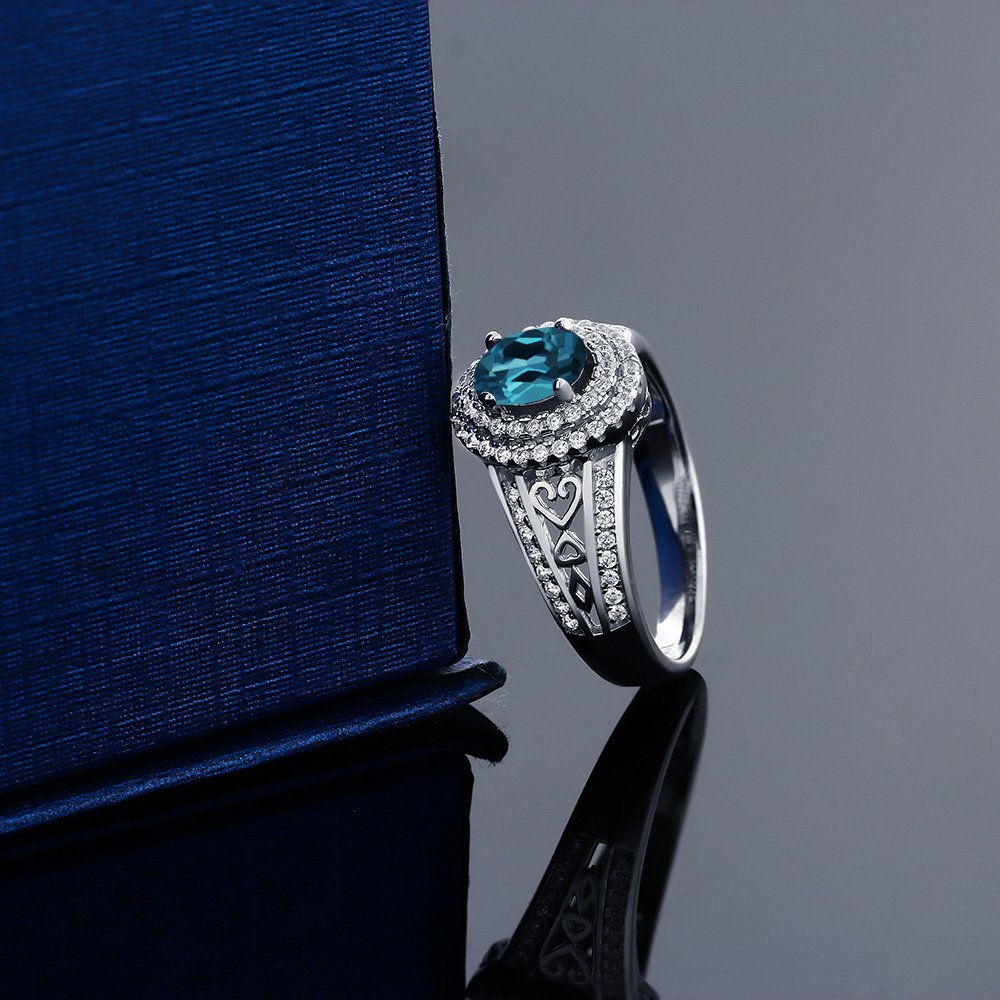 Gem Stone King 925 Sterling Silver London Blue Topaz Engagement Ring For Women (1.36 Cttw, Oval 6X4MM, Gemstone Birthstone, Available In Size 5, 6, 7, 8, 9)