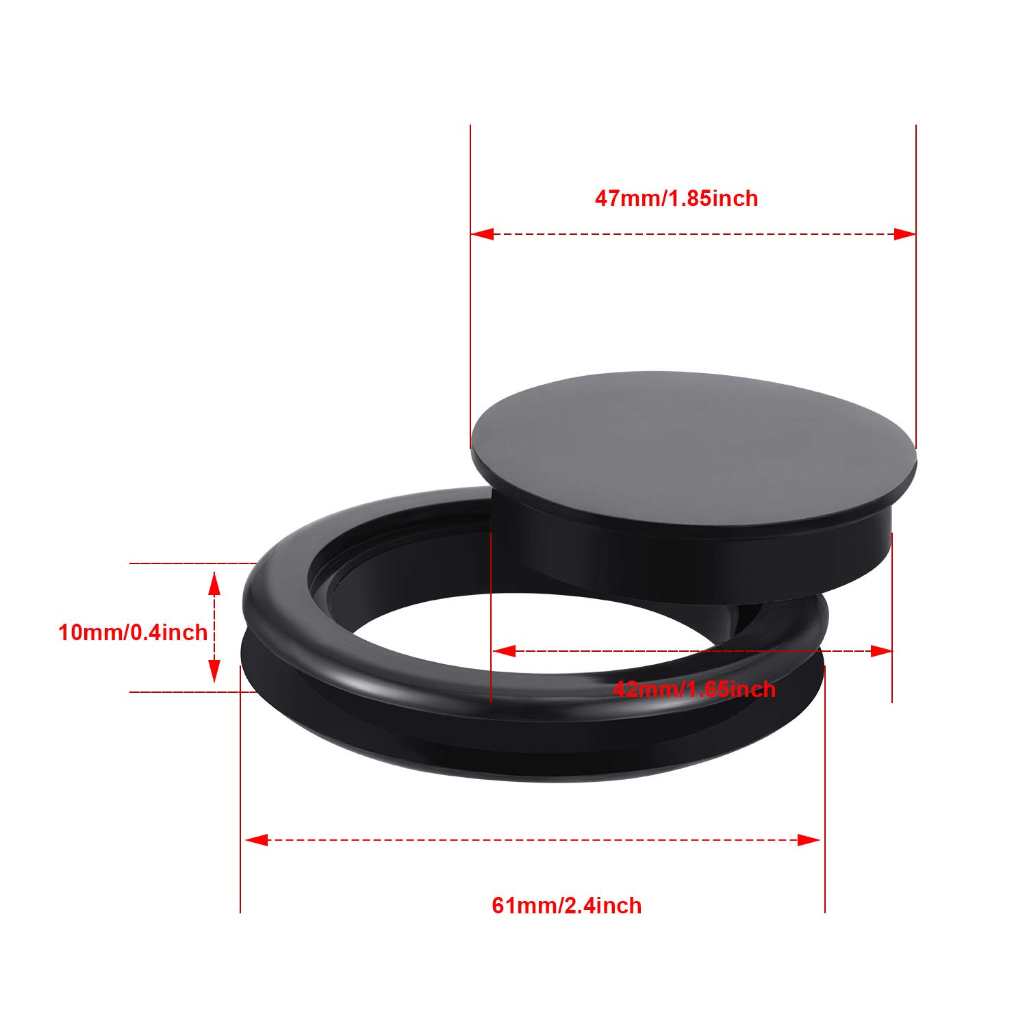 Maitys 4 Pieces Silicone Patio Table Umbrella Hole Ring Plug and Cap Set for Glass Outdoors Patio Table Deck Yard, 2 Inch (Black)