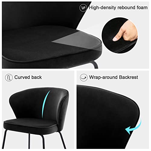 ONEVOG Black Velvet Dining Chair, Upholstered Chair with Upholstered and Wingback, Set of 2 Accent Chairs for Kitchen, Dining Room, Living Room Chairs