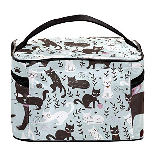 White And Black Cat Play Dime Ball Women Portable Travel Accessories with Mesh Pocket Makeup Cosmetic Bags Storage Organizer Multifunction Case
