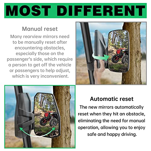SHEJISI UTV Side Mirrors, You No Longer Need to Adjust by Hand,Innovative Automatic Reset Function, for 1.5"-2.0" Roll Cage, Compatible with Polaris RZR, Can Am Maverick, Honda Pioneer, Kawasaki Mule