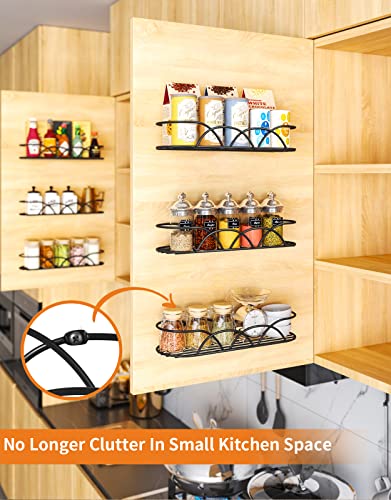 SWTYMIKI 6 Pack Spice Rack Wall Mount Rainbow Design Hanging Spice Shelf Organizer for Cabinet Strong & Stable Metal Seasoning Organizer for Kitchen Cabinet Wall and Pantry Organization Storage,Black