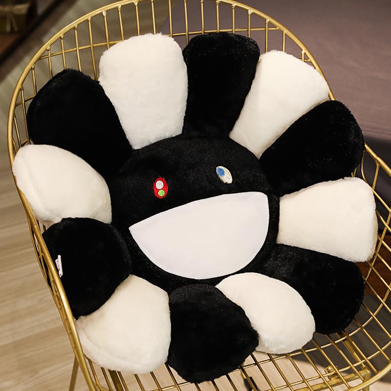 SNEPOO Smile Face Plush Rainbow Pillow, Colorful Sunflower Soft & Comfortable Plush Throw Pillow for Home Reading Bedroom Shop Restaurant Decor (Black and White, 23.6 Inches)