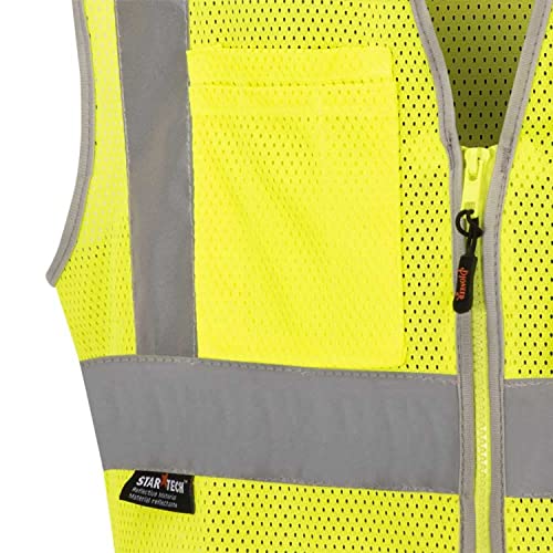Pioneer Safety Vest for Men β Hi Vis Reflective Mesh Neon with 8 Pockets, Zipper Closure for Construction, Traffic, Security Work β Orange, Yellow/Green, V1025260U