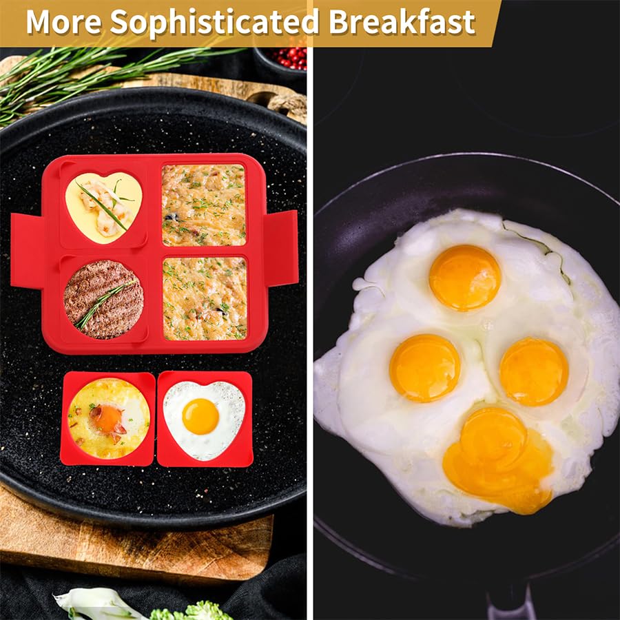 Silicone Egg Rings Tray for Blackstone Griddle - Non-Stick Omelet Rings Food-Grade Round Egg Rings, Easy to Clean Egg Ring Molds for Eggs, Pancakes, Breakfast Sandwiches