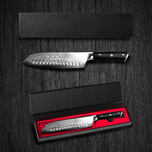 LEVINCHY Damascus Santoku Knife 7 inch Professional Japanese Damascus Stainless Steel with Black Premium G10 Handle, Superb Edge Retention, Stain & Corrosion Resistant Ergonomic