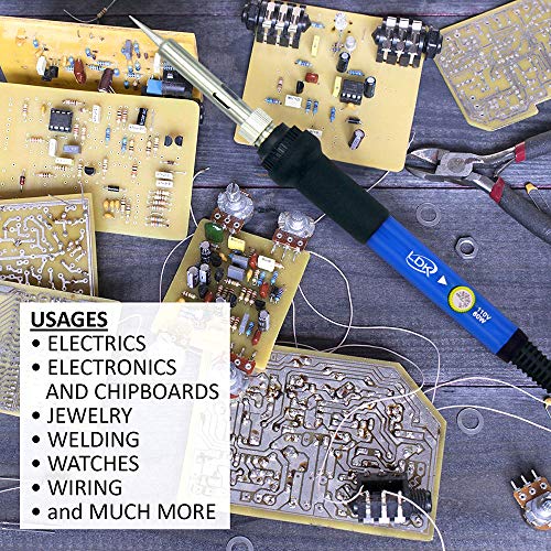 LDK Soldering Iron Kit Electronics, [Upgraded] Full Set 60W 110V Adjustable Temperature Welding Tool with 5pcs Different Tips, Stand, Tweezers, Sponge, Flux Pen, Solder Wire and User Manual