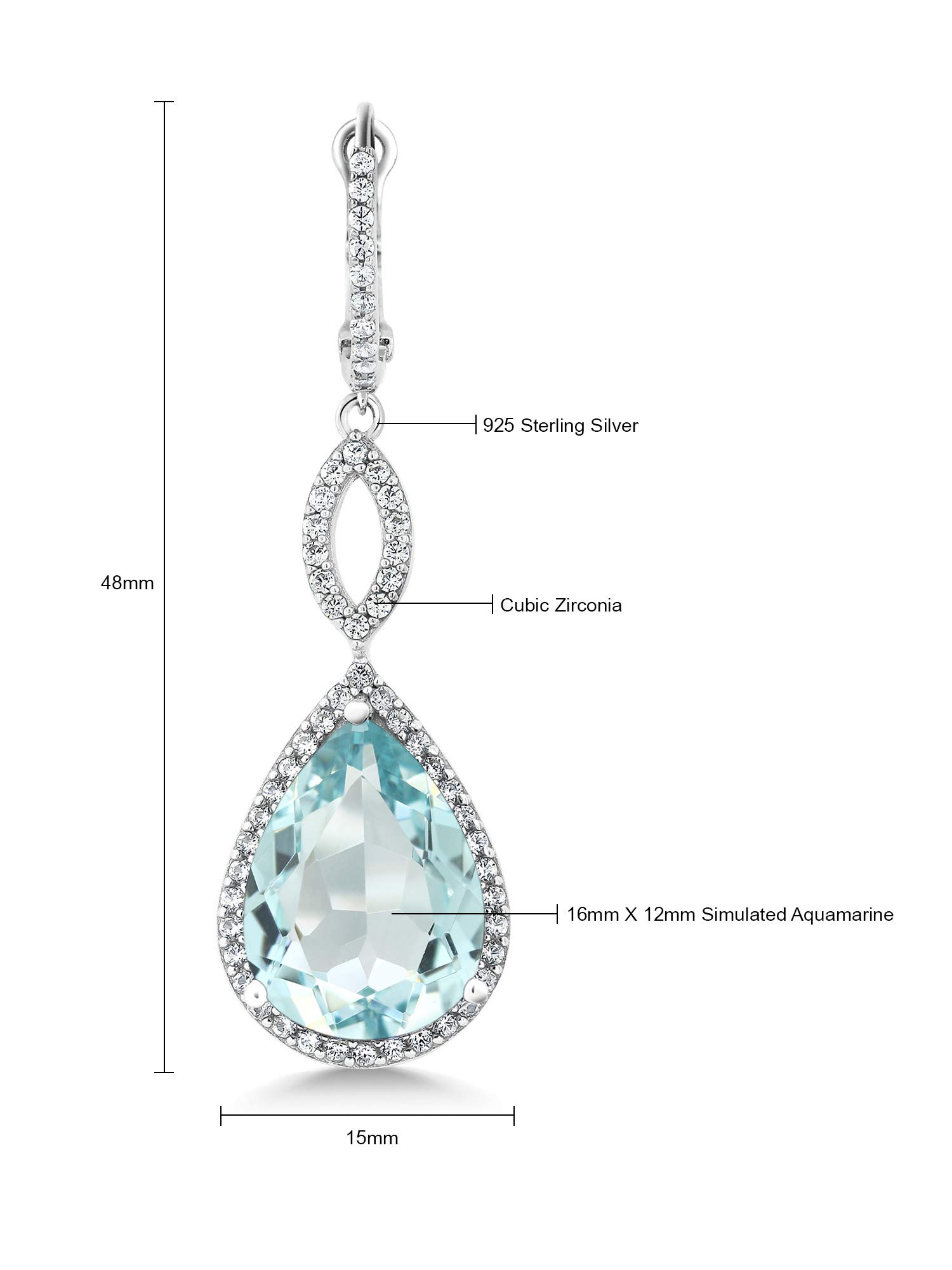 Gem Stone King 925 Sterling Silver Long Drop Dangle Elegant Wedding Bridal Chandelier Teardrop Earrings for Women | 2 Inch | Pear Shape 16X12MM | 20.00 Cttw