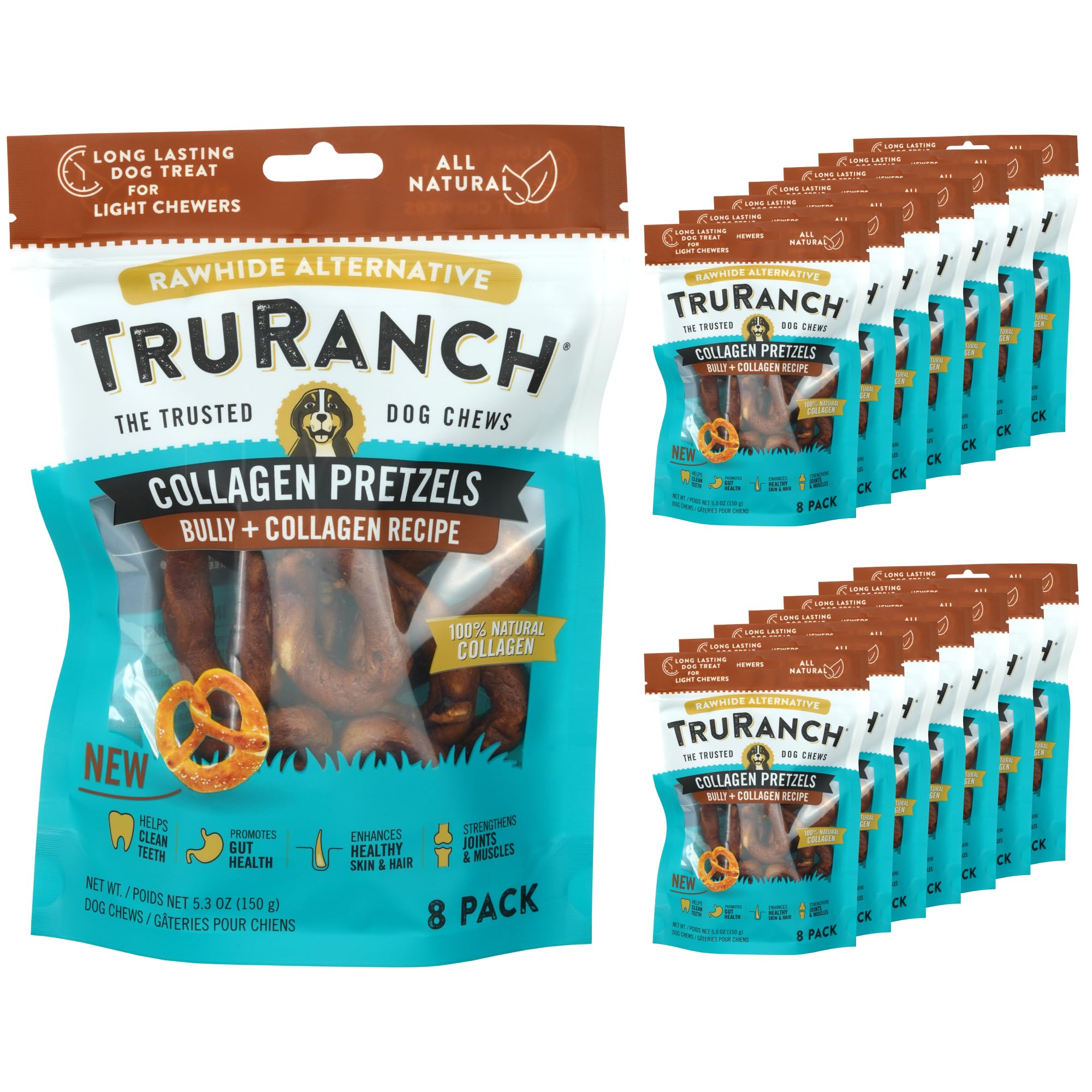 TRURANCH Collagen Pretzels, Bully - 15 Bags, 120 Count