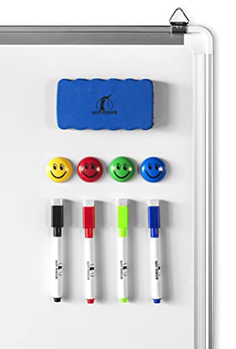 Whiteboard Set - 24 x 18" Dry Erase Board with 1 Magnetic Eraser, 4 Dry Wipe Markers, 4 Magnets and 6 Magnetic Labels - Wall Hanging Reminder Kanban Scrum White Board for Home and Office