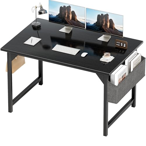 Shahoo 40 Inch Computer Desk, Wood Modern Simple PC Home Office Table for Small Spaces with Storage Bag and Headphone Hook for Home, Office, Study, Writing, Black