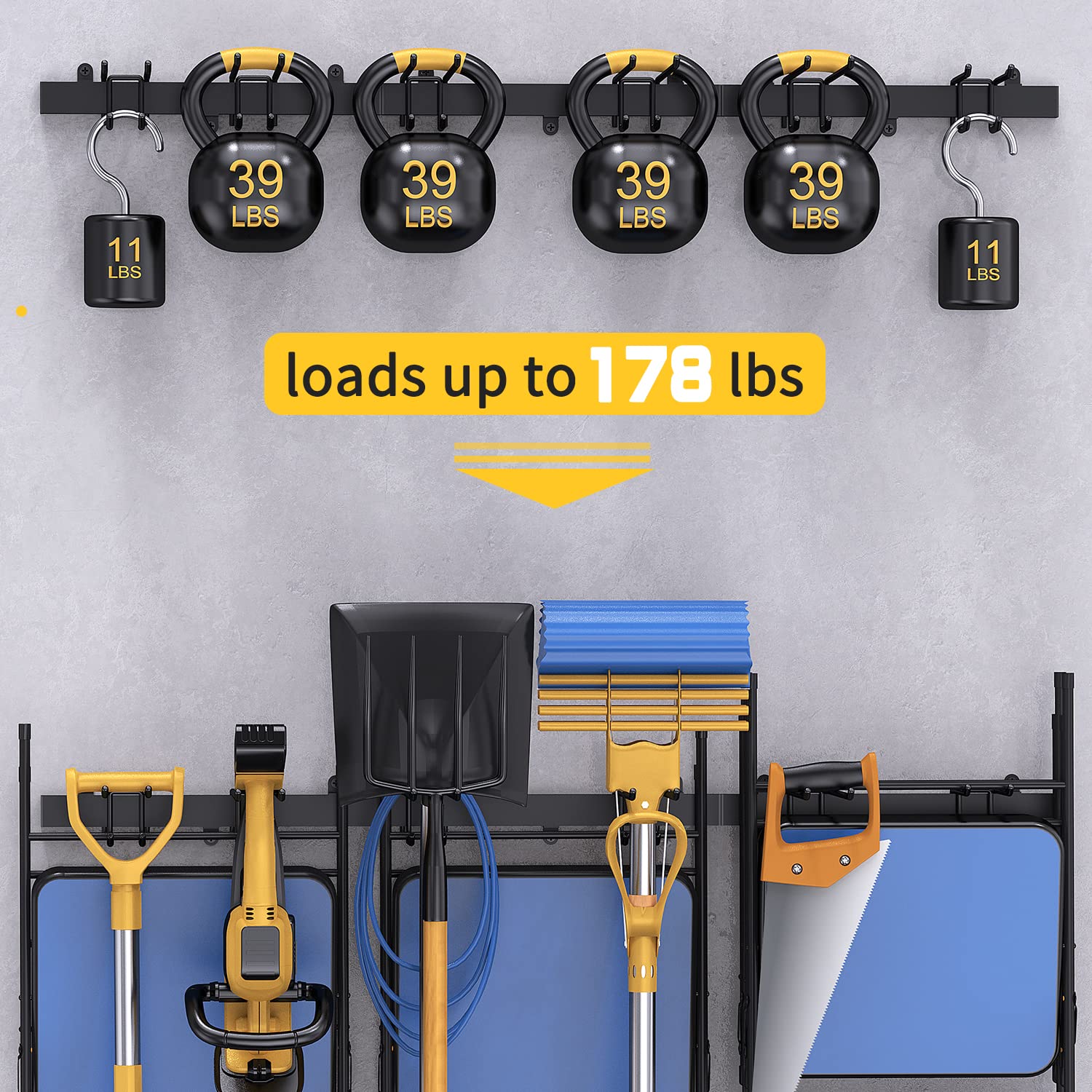 Venkuber Garage Storage, Garden Tool Organizers Wall Mount Broom Holder Shovel Hanger Heavy Duty Shelving Rack Hanging Hooks Power Tool Organization for Yard Shed Basement