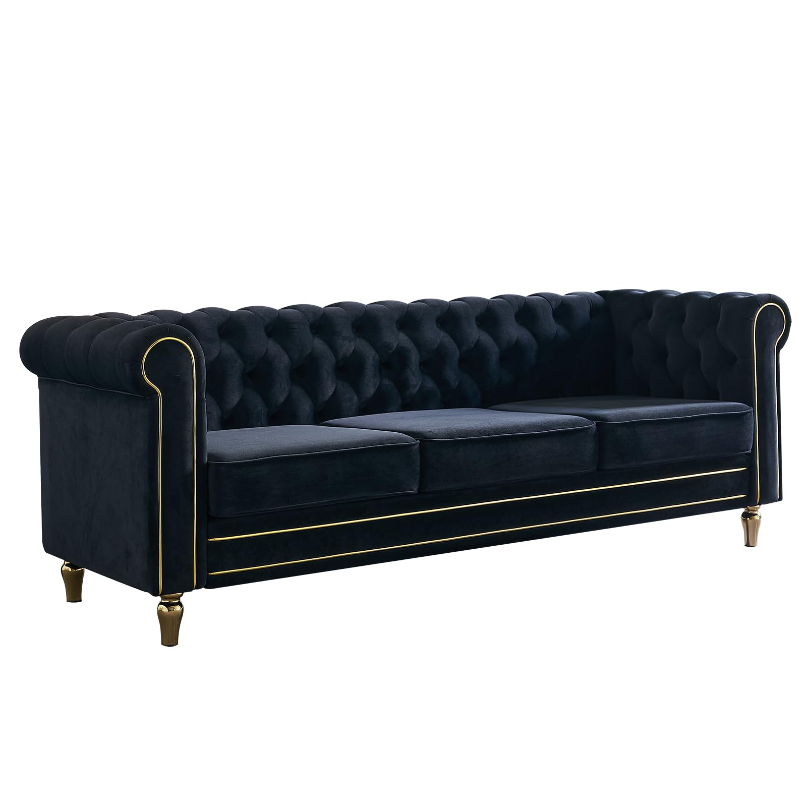 Neylory Modern Velvet Sofa Couch for Living Room,85 Inch 3 Seater Chesterfield Couches with Button Tufted Back and Roll Arms,Upholstered Sofas for Bedroom,Apartment,Office (Black)
