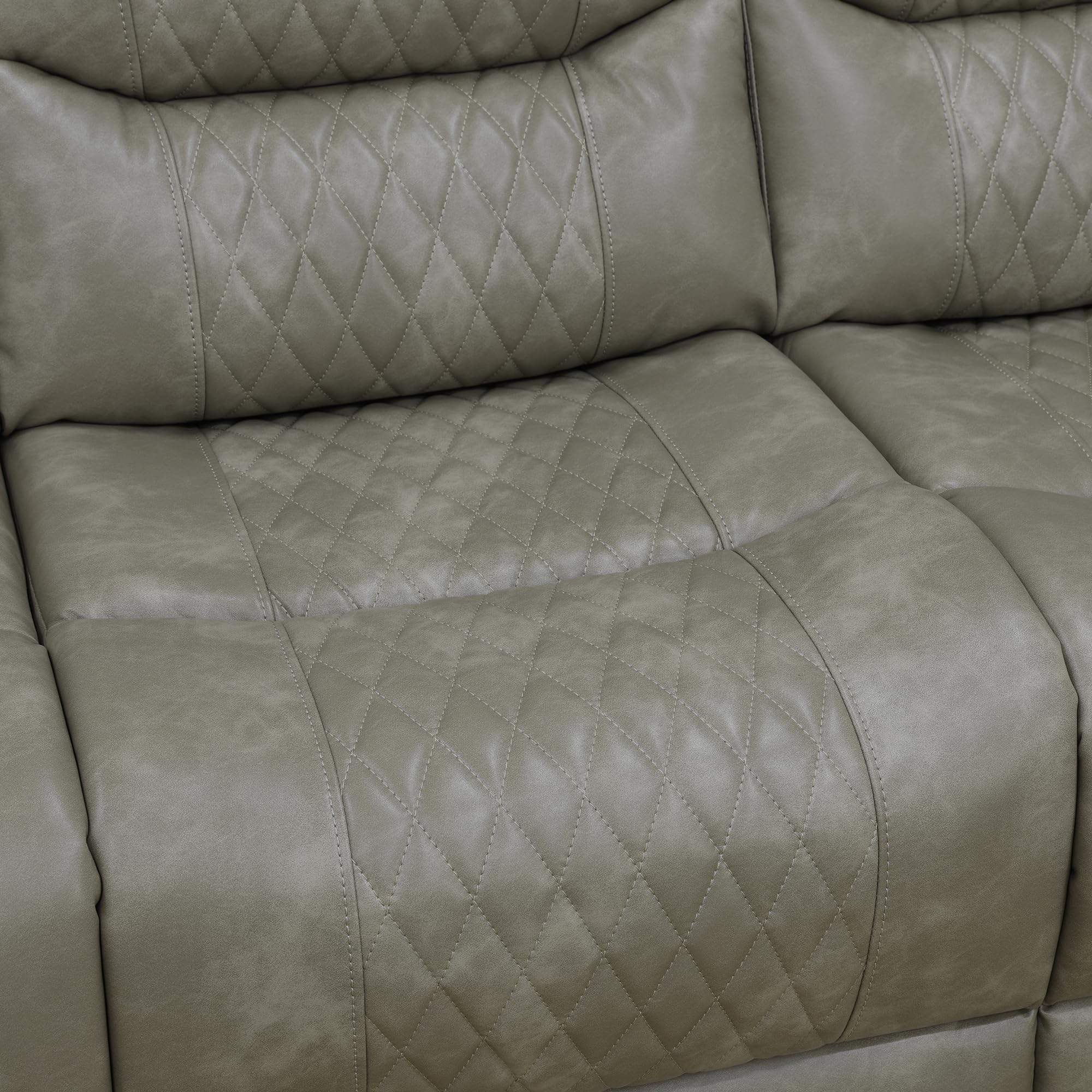 SIENWIEY Leather Power Reclining Sectional Sofa,Grey Luxurious Power Leather Recliner Sectional Couch 7 Seat for Reclining Living Room Furniture Sets