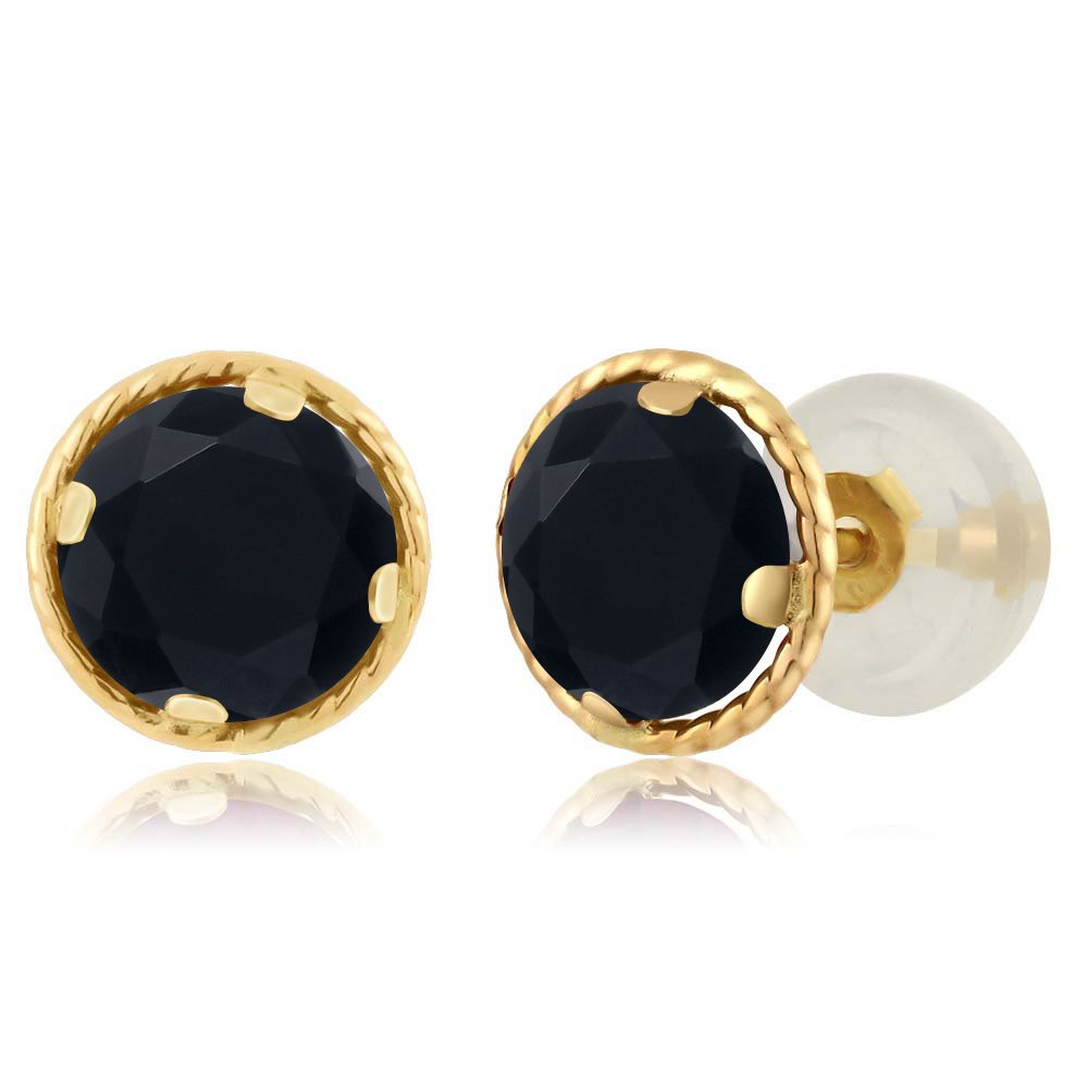 Gem Stone King 14K Yellow Gold Gemstone Birthstone Stud Earrings | Round 5MM | Gold Earrings for Women
