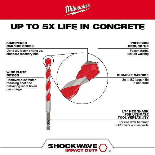 Milwaukee Shockwave 3/16 in. x 6 in. L Carbide Hammer Drill Bit 1 pk - Total Qty: 1