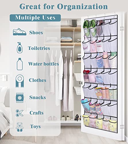 MISSLO 35 Large Pockets Over The Door Shoe Organizer Sturdy Oxford Fabric Hanging Shoe Rack for Door Mesh Closet Shoe Holder Hanger, White