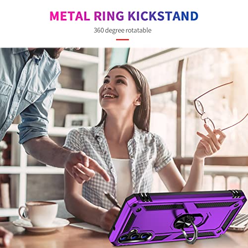 Samsung Galaxy A14 5G Case with Screen Protector [2 Pack], [Military Grade] 16ft. Drop Tested Shockproof Phone Cover with Ring Magnetic Kickstand for Samsung Galaxy A14 5G, Purple