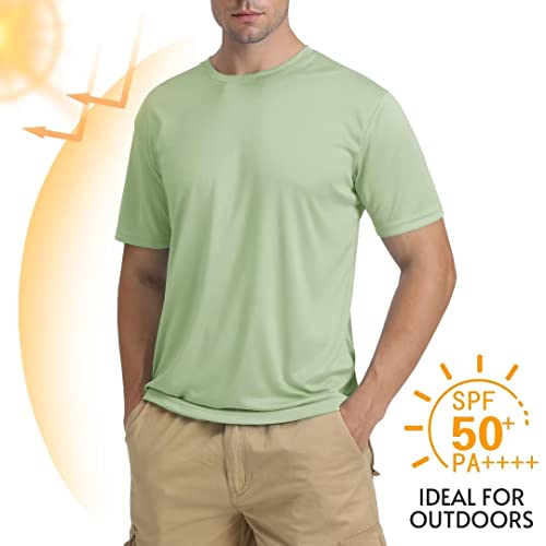 TACVASEN Mens Cycling Shirts Short Sleeve UPF 50+ UV Sun Protection Performance Tops Quick Dry Hiking Shirts Lightweight Workout Shirts for Men Light Green L