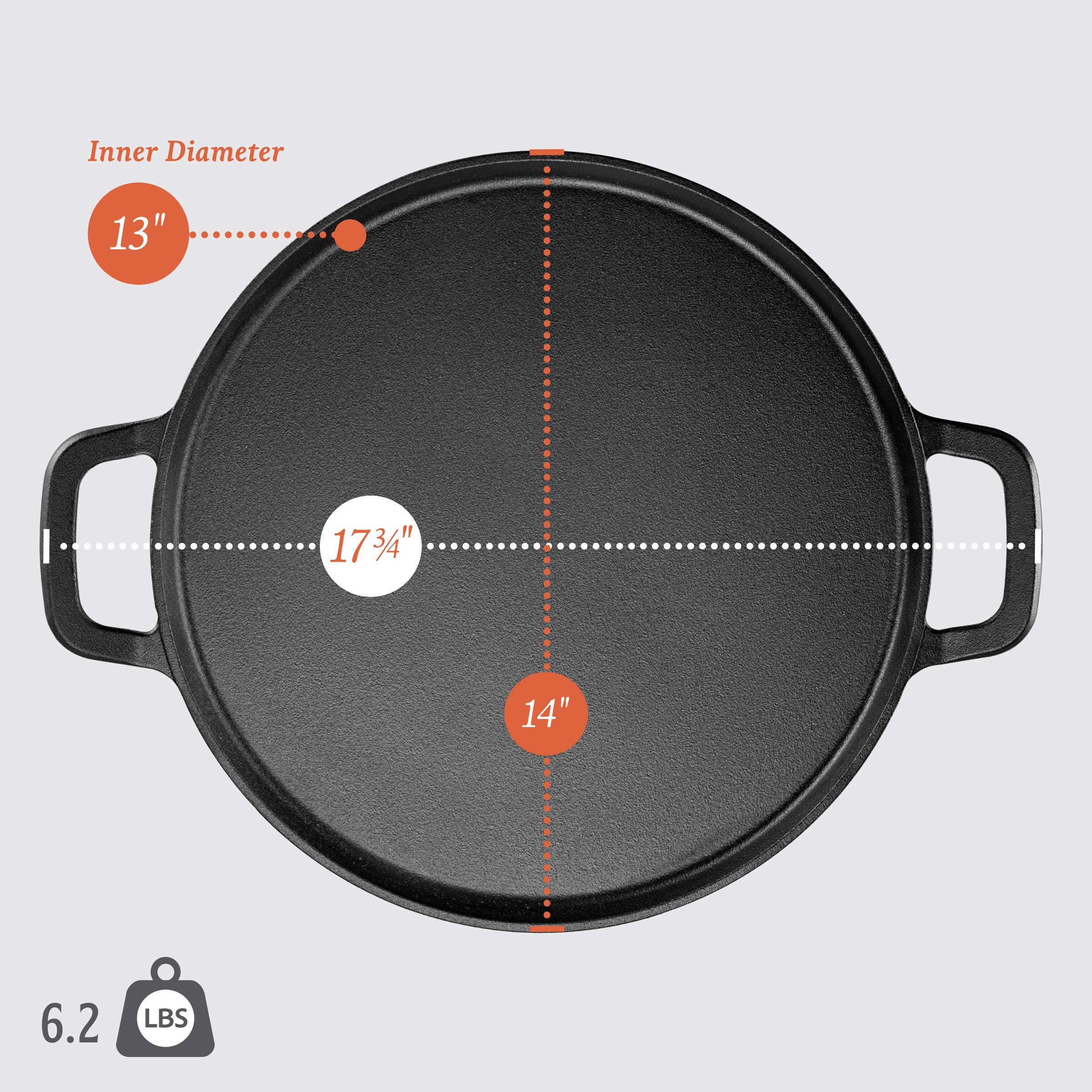 Legend Cast iron Pizza Pan | 14” Steel Pizza Cooker with Easy Grip Handles | Deep Stone for Oven or Griddle for Gas, Induction, Grilling | Lightly Pre-Seasoned Cookware Gets Better with Use