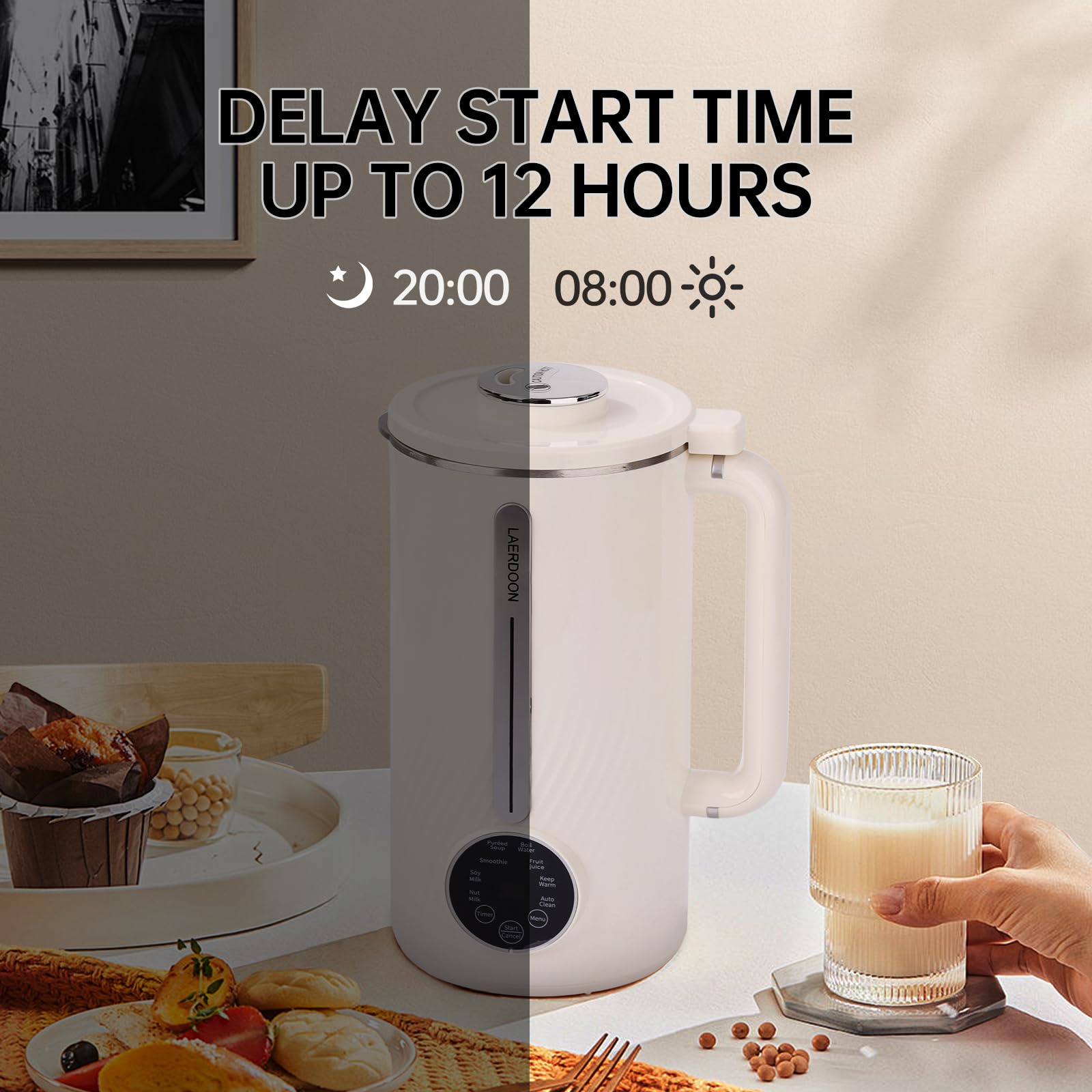 Nut Milk Maker, 34oz Soy Almond Milk Maker with 8 Blades, 8 in 1 Functions Milk Machine Automatic with 12H Timer/Auto-clean/Boil
