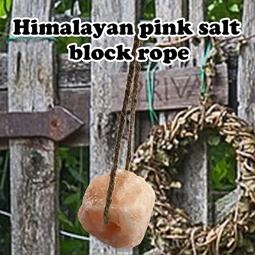 MUYG Himalayan Salt Lick Natural Minerals Block on Rope for Horses,Cattles,Deer,Goat and Other Livestock Long Lasting Original Pink Salt Lick (2.4-3.3 lbs)