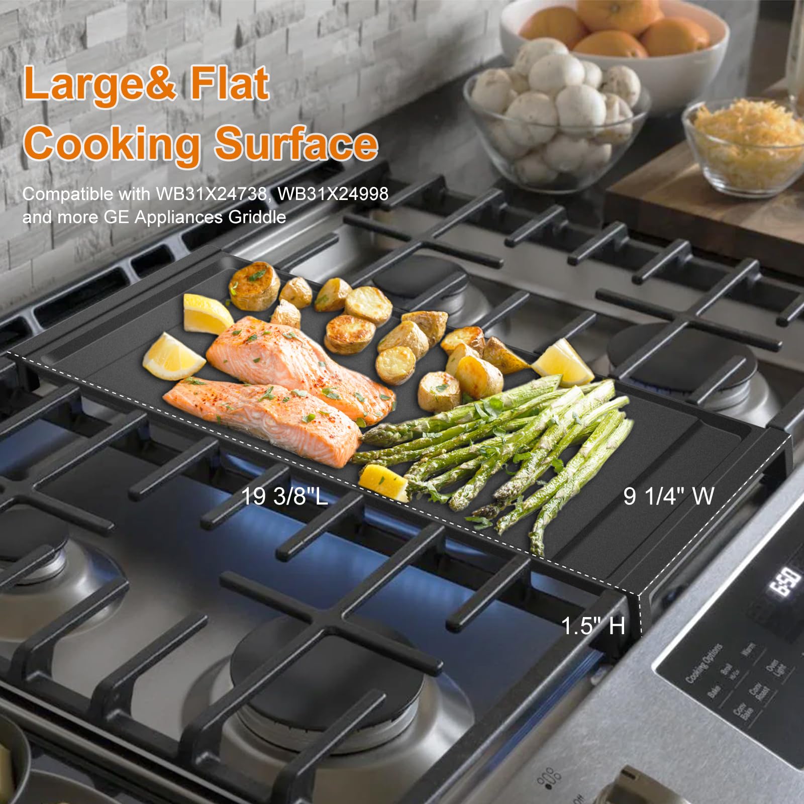 UPGRADED WB31X24738 Griddle Replacement for GE Appliance Gas Range Center Griddle,9 ร19.5 inch Griddle Compatible with GE Stove Parts, Aluminum with Food Grade Nonstick Griddle Cooktop Plate Flat