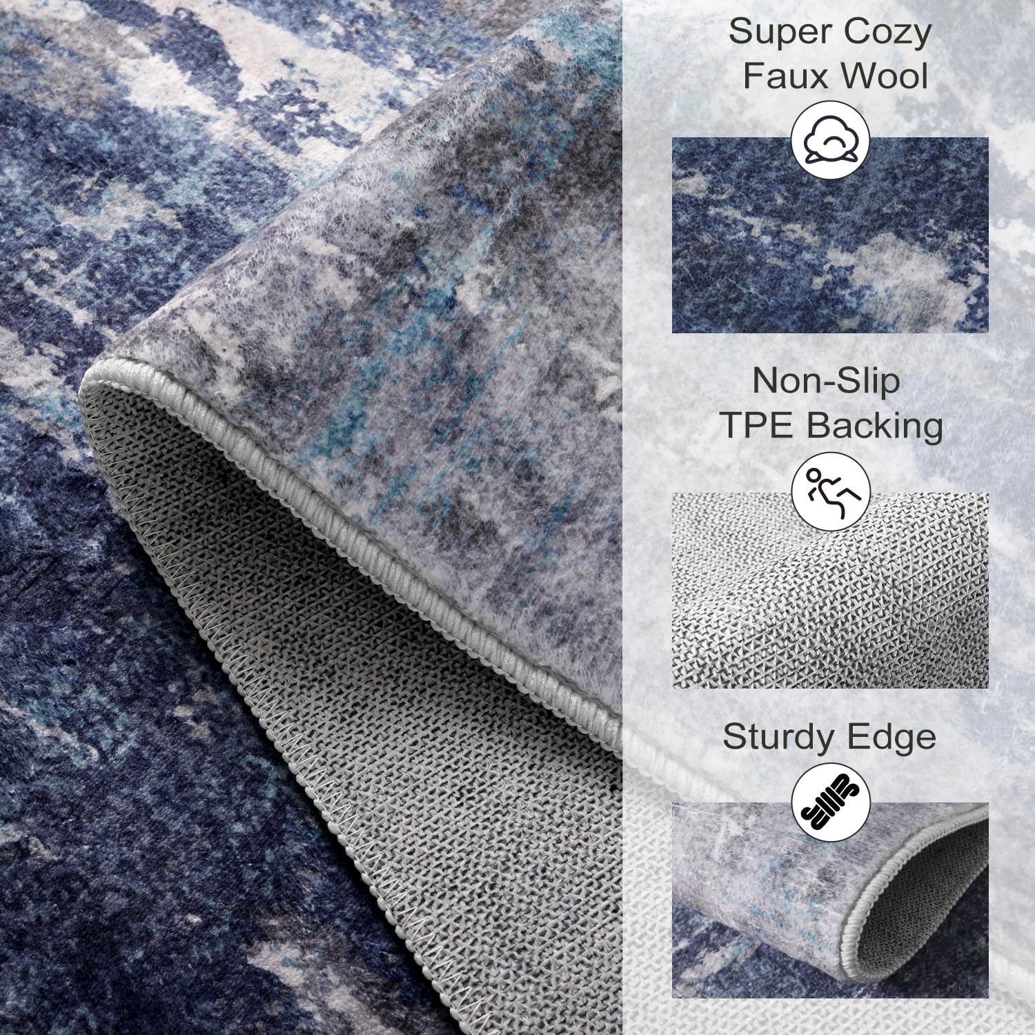 Uphome Washable Runner Rug, 2x6 Abstract Bathroom Runner Rug, Blue Soft Non-Slip Hallway Rug, Modern Neutral Aesthetic Indoor Rug for Kitchen Bedroom Porch