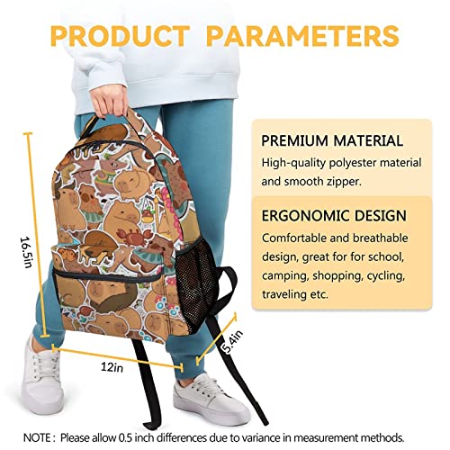 PAKKITOP Capybara Backpack for Girls Boys, 16" Cute Backpack for School, Brown Print Lightweight Bookbag for Students, Gifts for Capybara Lovers