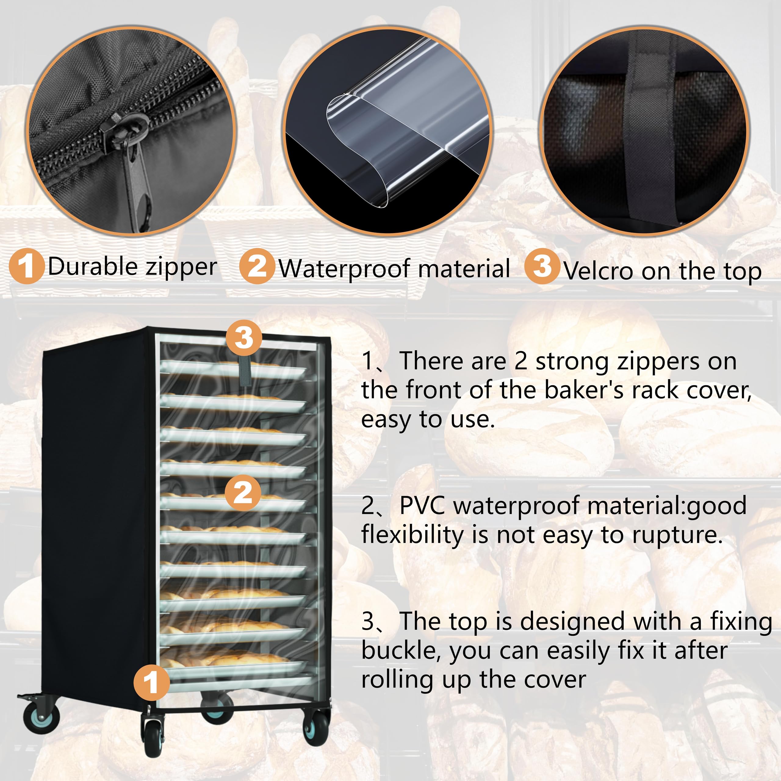 Pan Rack Cover, 23x28x32in,High Density Waterproof and Dustproof Bakery Rack Cover,Pan Rack Cover with Zipper