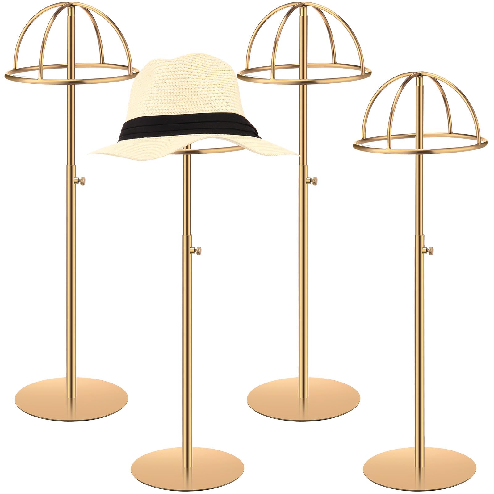 Sintuff 4 Pcs Hat Display Stands 15-22.8 Inch Large Adjustable Hat Holder Non Slip Wigs Stand Stainless Steel Hat Rack with Stable Base for Multiple Hats Storage