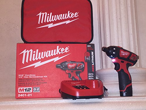 MILWAUKEE ELECTRIC TOOL 2401-22 M12 Cordless 12V Lithium-Ion Screwdriver with Two Batteries, Charger and Case, 1" x 1" x 1"