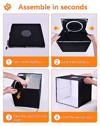 STN Photo Light Box 16"x16" 160LEDs Folding Light Box Photography CRI ≥97 Photo Studio Light Box with 6 Kinds Double- Sided Color Backgrounds and Diffuser for Jewelry and Small Products