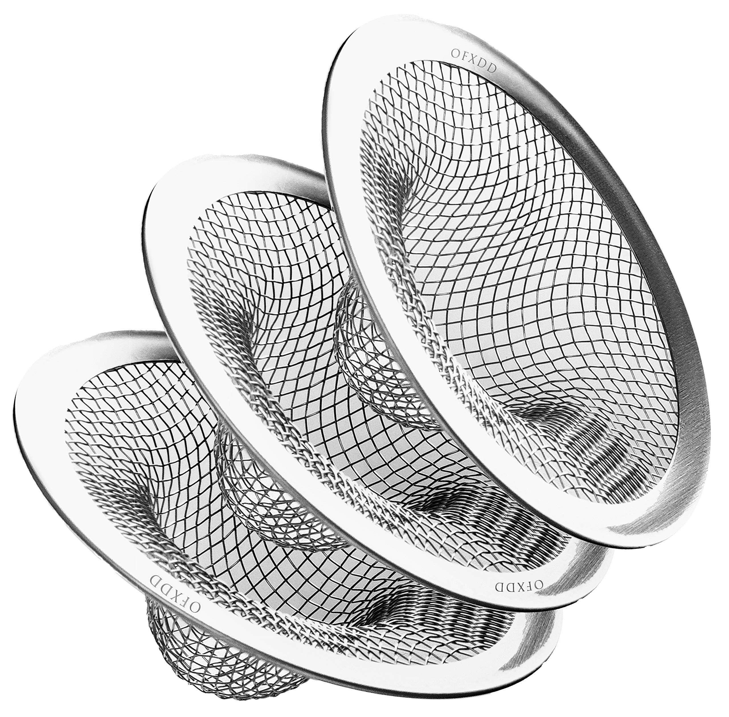 Sink Strainer 3 Inch - Mesh Food Catcher for Kitchen Sink - Bathtub Hair Catcher for Drain Stainless Steel - Accessories for Bathroom and Kitchen, 3 Pcs