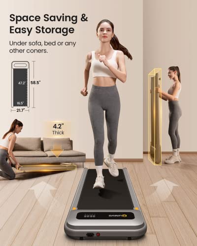 UREVO Under Desk Treadmill, Walking Pad Treadmill with Large Running Area, 2.25HP Treadmills for Home, Desk Treadmill for Office Under Desk with 265lbs Weight Capacity (Gray)