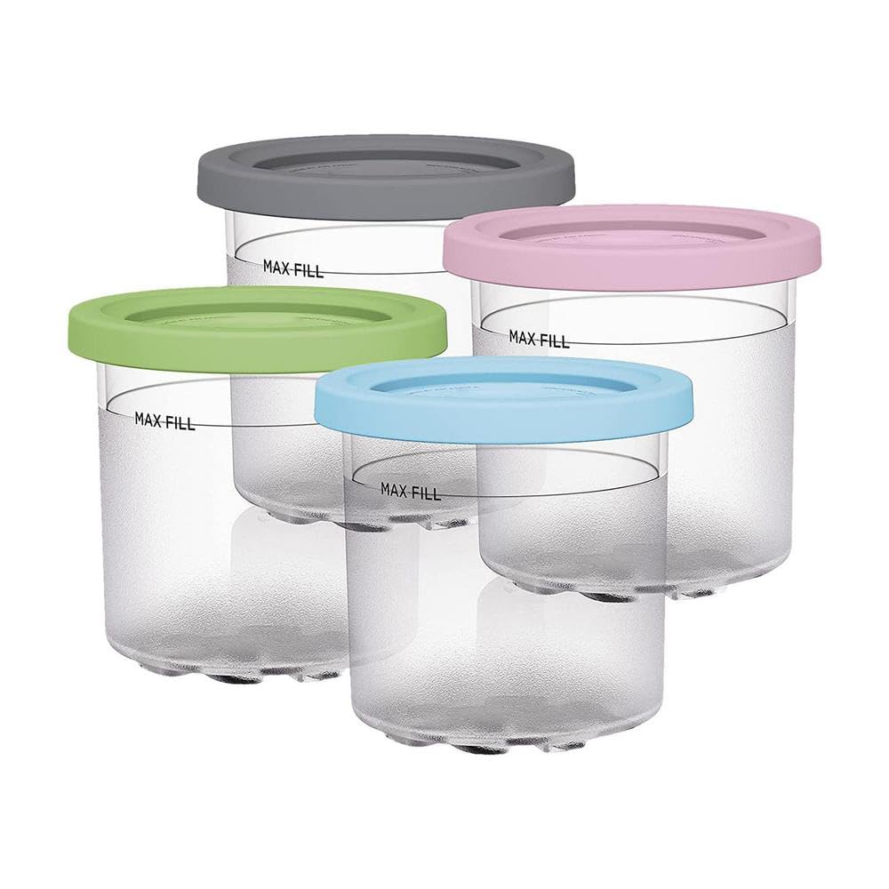 Ninja Creami Pints, Compatible with NC299AMZ & NC300s Series Creami Ice Cream Makers, BPA-Free & Dishwasher Safe, (4 count pack1) Plus 4 FREE Koozies