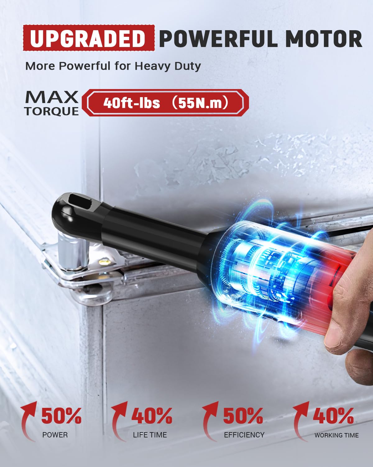 Tarlido 3/8" Electric Ratchet Wrench, 4" Extended 40 Ft-Lbs 400 RPM 12V Cordless Battery Powered Ratchet Wrench Set with LED Light, Including 2 Batteries, 11 Sockets and Fast Charge