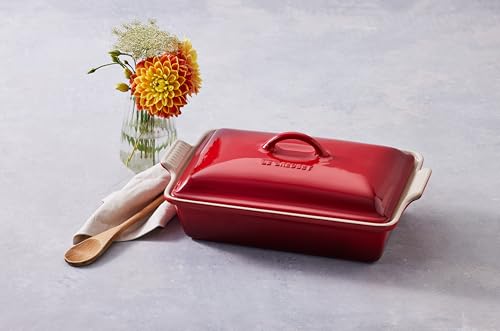 Le Creuset Stoneware Heritage Covered Rectangular Casserole, 4 qt. (12" x 9"), Cerise