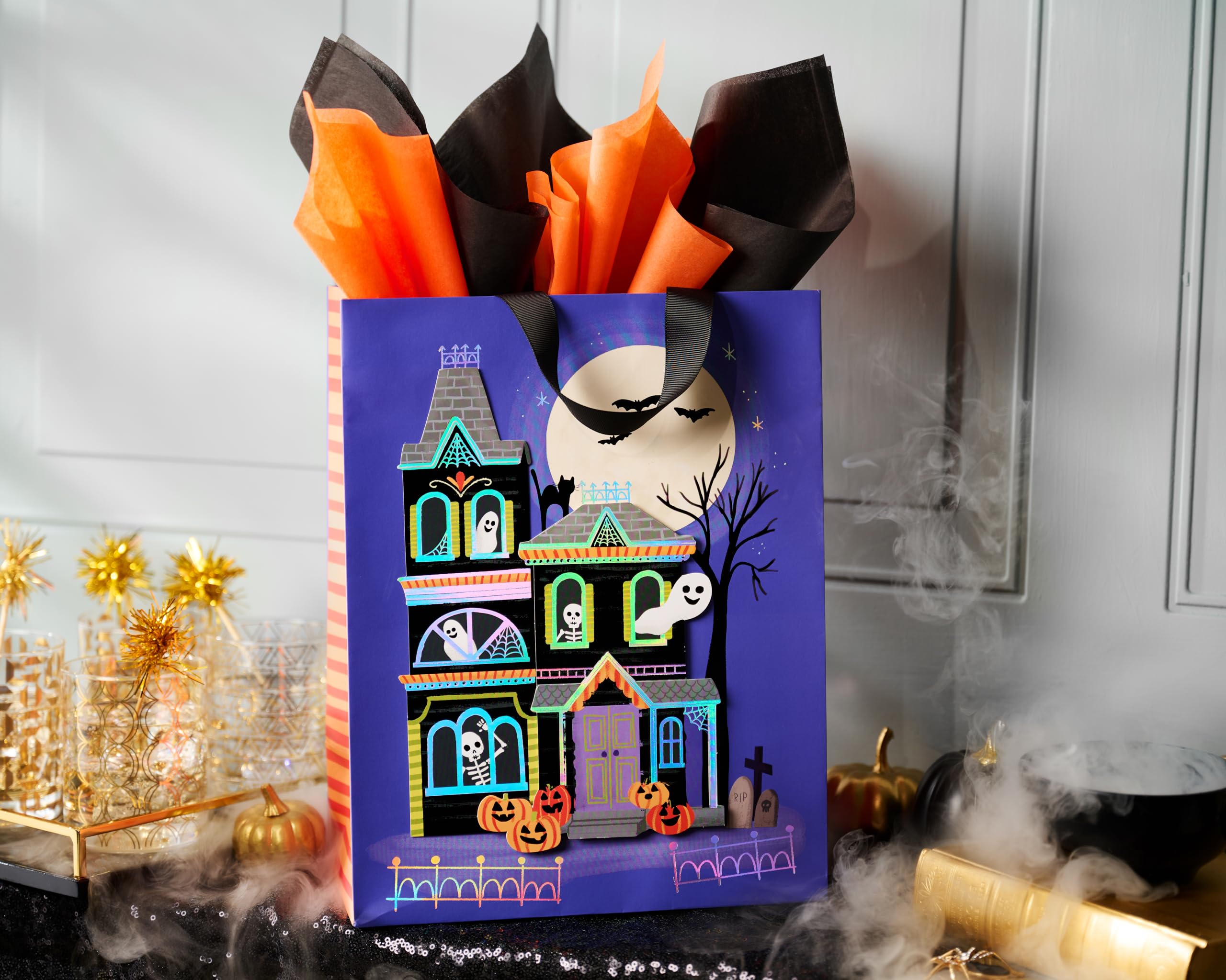 Papyrus 10" Halloween Large Gift Bag, Haunted House (1 Bag)