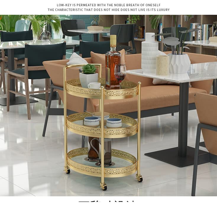 N/A European-Style Golden Hotel Bar Trolley Restaurant Mobile Hand Push Dining Car Meal Side Fruit Cart Commercial (Color : Gold, Size : 2 Layer)