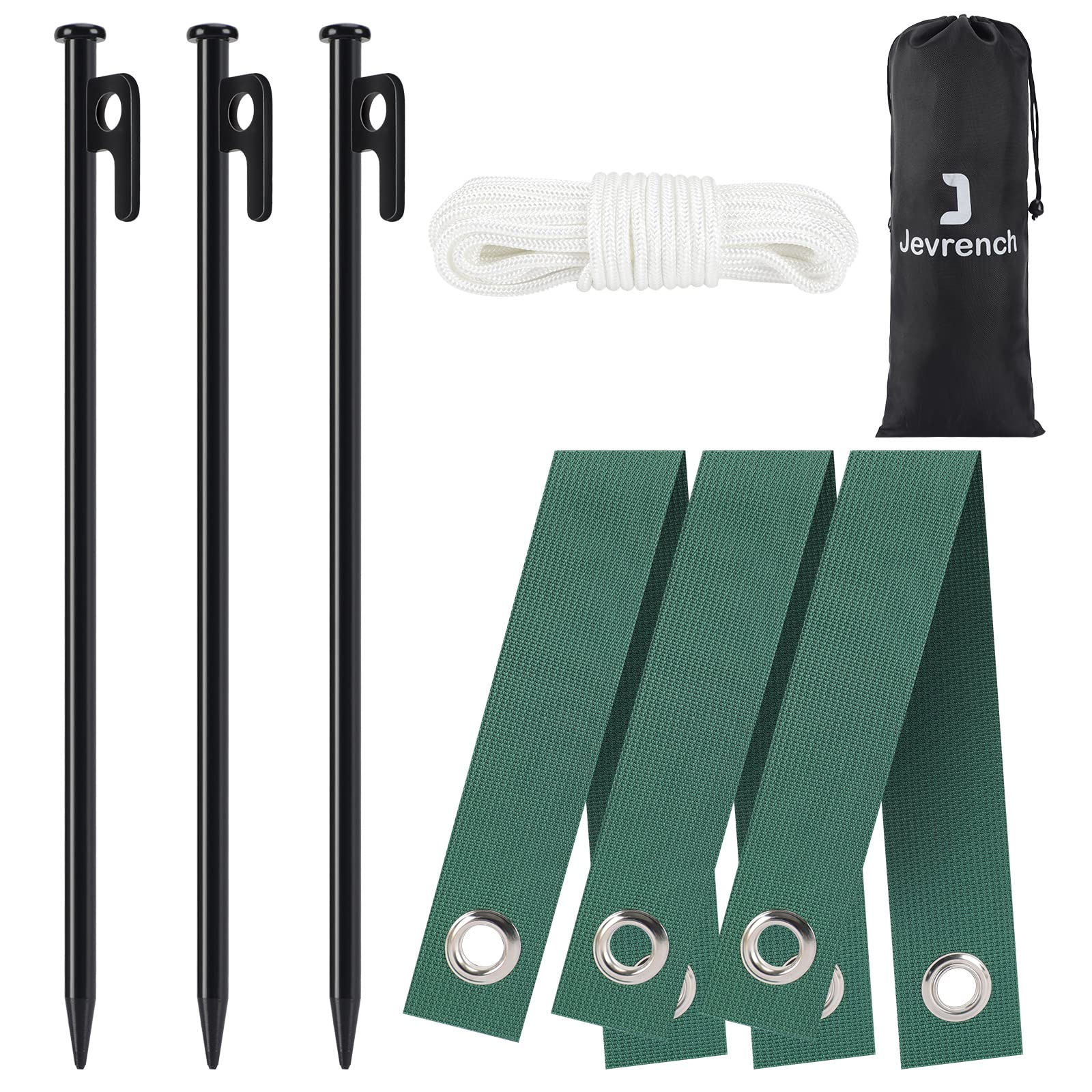 Jevrench Tree Stake Kits, Heavy Duty Tree Stakes and Supports Kits for Young Trees Against Bad Weather, 3 Pcs Tree Stake, 3 Pcs Tree Straps, 32.8 FT Rope