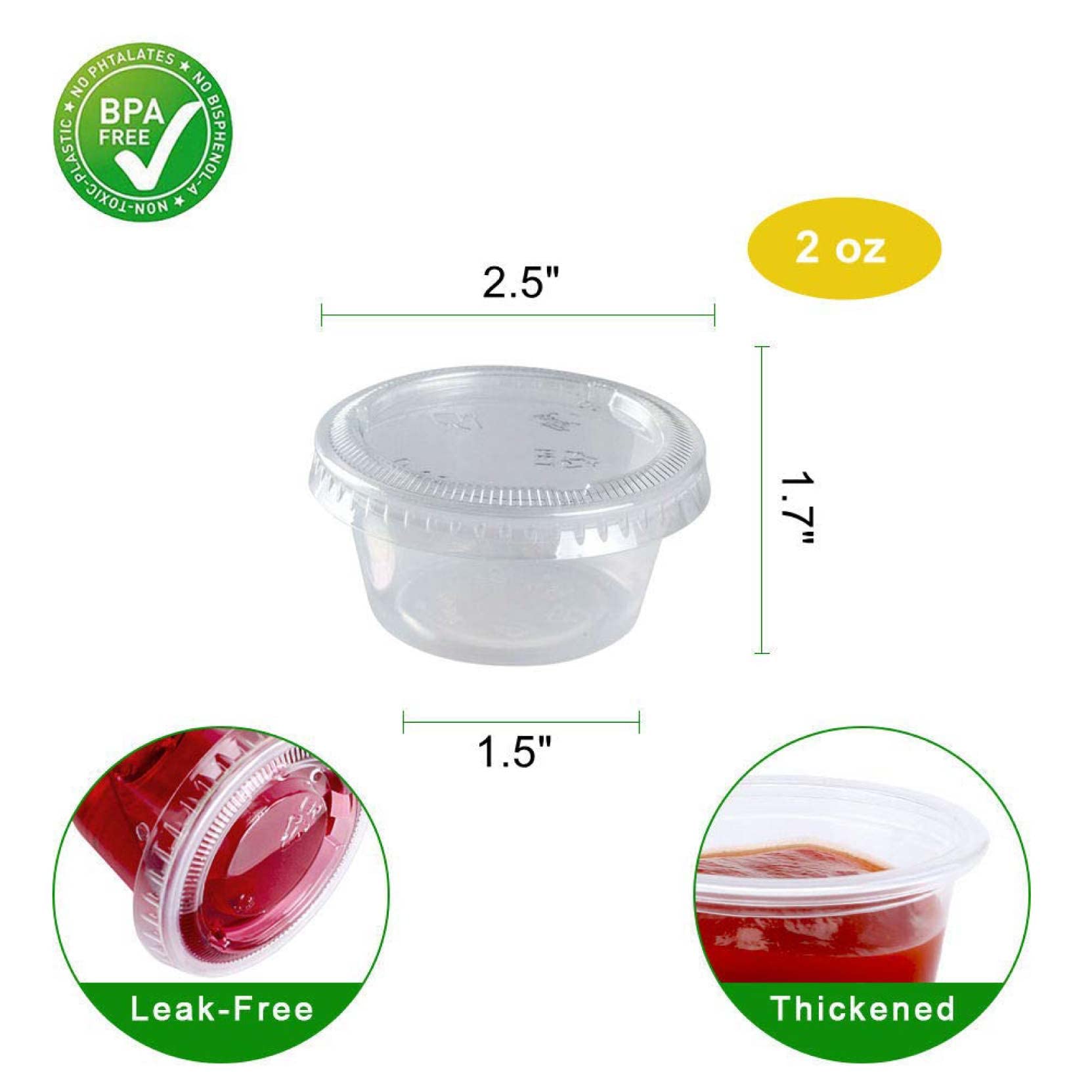TashiBox 200 Sets - 2 Ounce Disposable Plastic Jello Shot Cups with Lids, Souffle Portion Container…