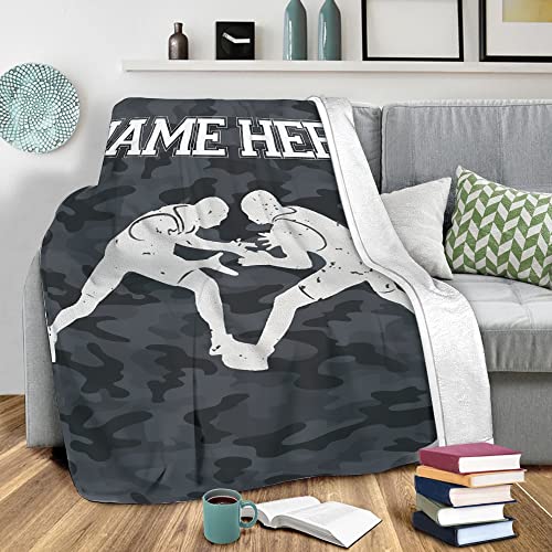 OhaPrints Custom Black Camo Pattern Wrestling Lover Wrestler Gifts Personalized Name Soft Sherpa Throw Blankets Cozy Fuzzy Fleece Throws for Tv Sofa Couch Comfy Fluffy Blanket 30X40 50X60 60X80