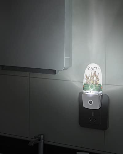 RisQiten Easter Bunny Night Light, LED Plug in Night Light, Green Truck Spring Eucalyptus Leaf Wreath Night Lights with Dusk to Dawn Sensor Decorative Kids/Adults Nightlight for Bedroom Bathroom