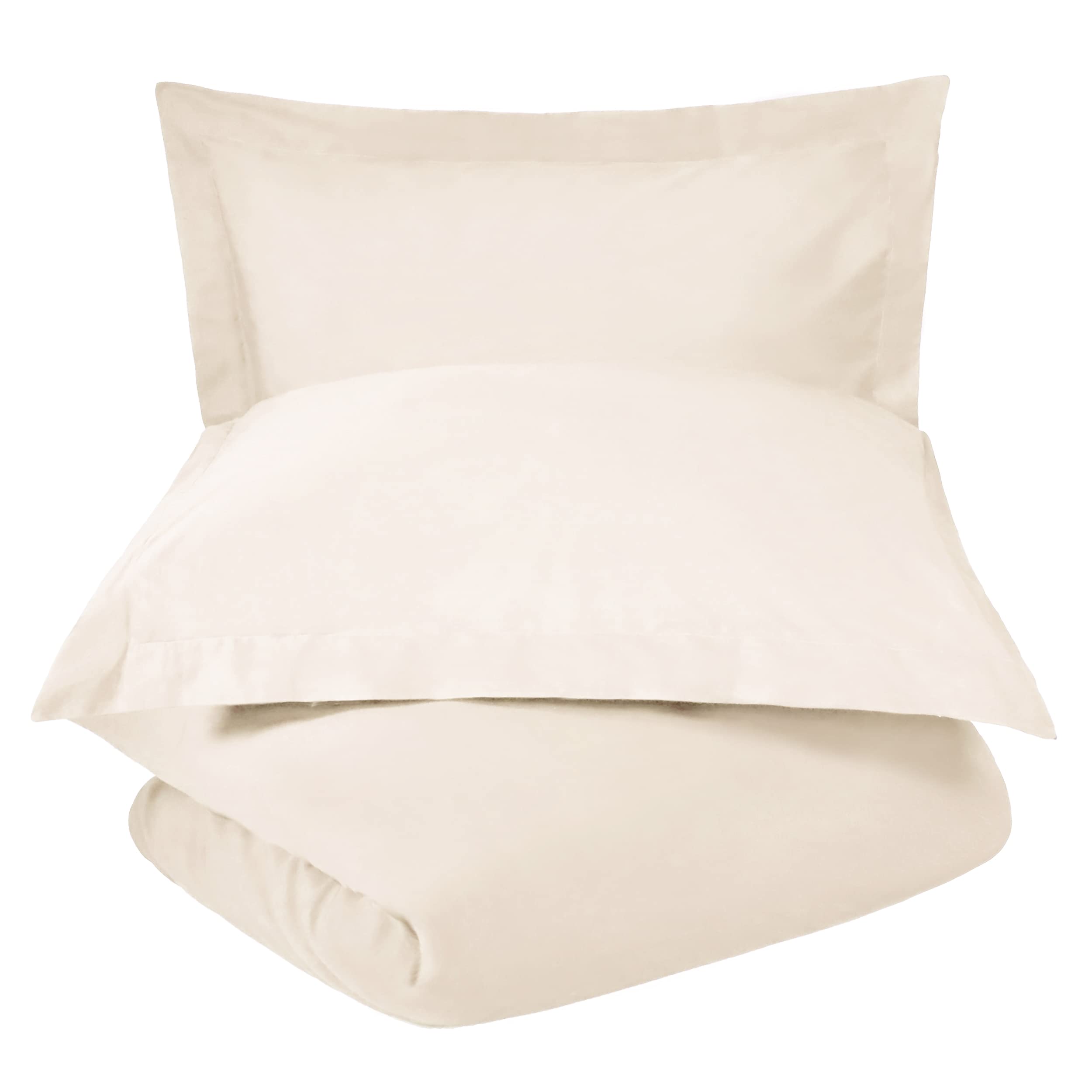 Superior Cotton Percale Duvet Cover Set, King/California King, Ivory, 3-Pieces